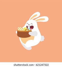 Cartoon Easter Bunny Jumping Egg Basket Stock Vector (Royalty Free ...
