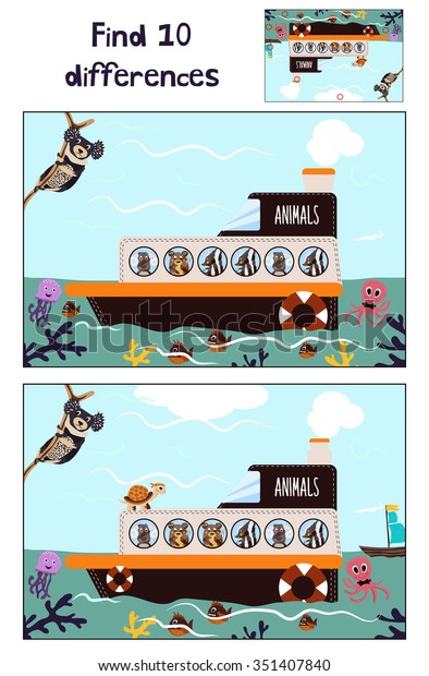 Cartoon Education Find 10 Differences Childrens Stock Vector (Royalty ...