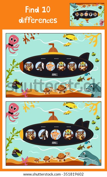 Cartoon Education Find 10 Differences Childrens Stock Vector (Royalty ...