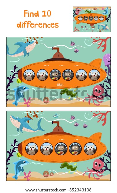 Cartoon Education Find 10 Differences Childrens Stock Vector (Royalty ...