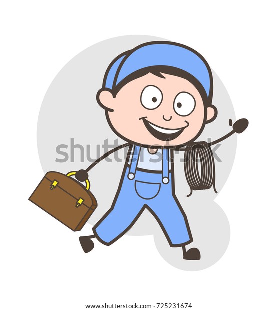 Cartoon Electrician Running Wires Vector Stock Vector (Royalty Free ...
