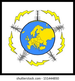 Cartoon Electricity Power Pylon Transmitting Electricity Stock Vector ...