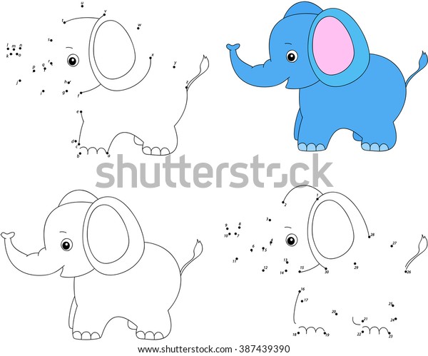 Cartoon elephant. Coloring book and dot to dot educational game for kids