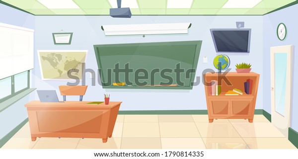 Cartoon Empty Classroom Chalkboard Education Concept Stock Vector ...