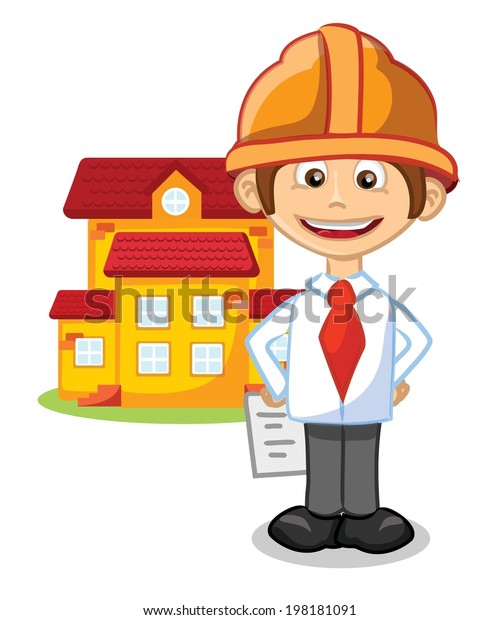 Cartoon Engineer Builder Near House Stock Vector (Royalty Free ...