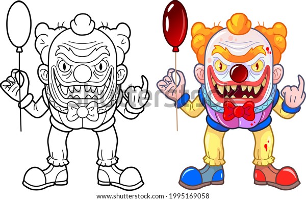 Cartoon Evil Monster Clown Coloring Page Stock Vector (Royalty Free ...
