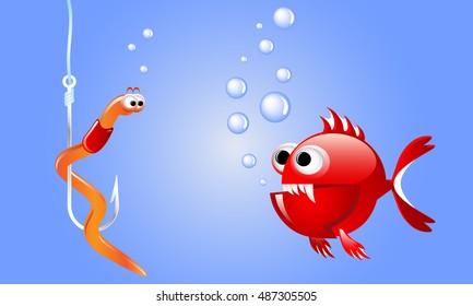 Cartoon Evil Red Fish Looking Worm Stock Vector (Royalty Free) 487305508