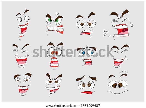 Cartoon Faces Set Angry Laughing Smiling Stock Vector (Royalty Free ...