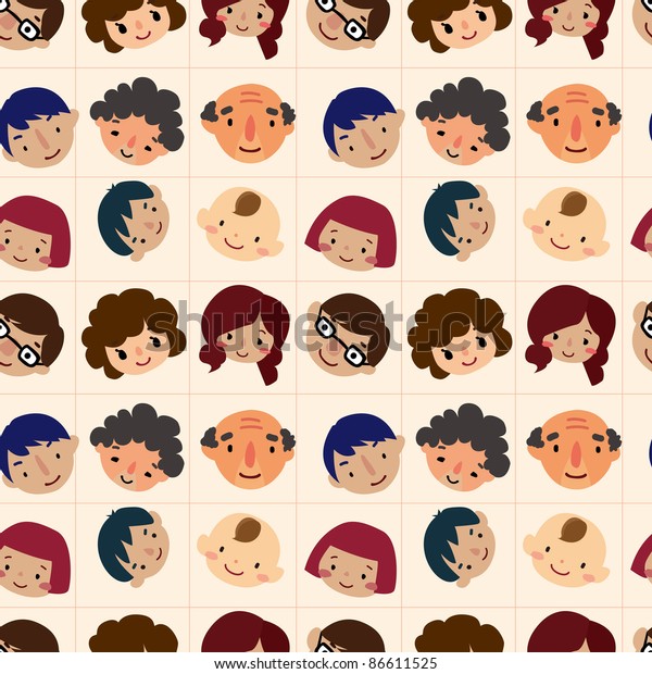 Cartoon Family Head Seamless Pattern: เวกเตอร์สต็อก (ปลอดค่าลิขสิทธิ์ ...