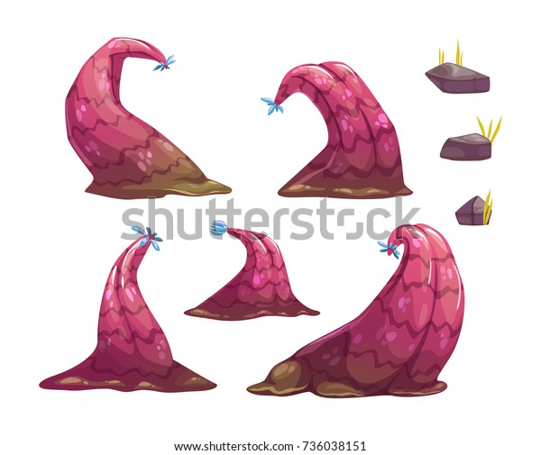 Cartoon Fantasy Alien Monster Plants Stones Stock Vector (Royalty Free ...