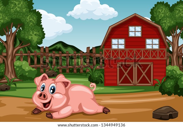 Cartoon Farm Scene Barn Farm Animals Stock Vector (Royalty Free) 1344949136