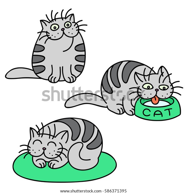 Cartoon Fat Cat Emoticons Set Vector Stock Vector (Royalty Free ...
