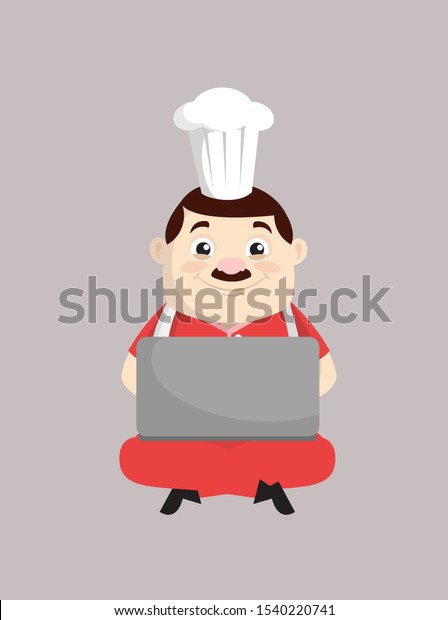 Cartoon Fat Funny Cook Sitting Working: เวกเตอร์สต็อก (ปลอดค่าลิขสิทธิ์ ...