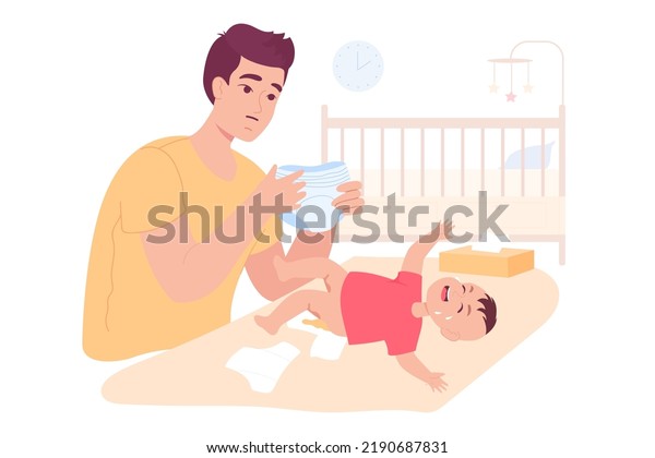 Cartoon Father Changing Diaper Crying Baby Stock Vector (Royalty Free ...