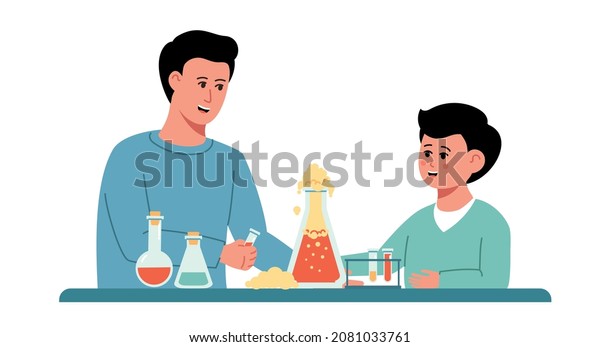 Cartoon Father Son Doing Chemistry Experiment Stock Vector (Royalty ...