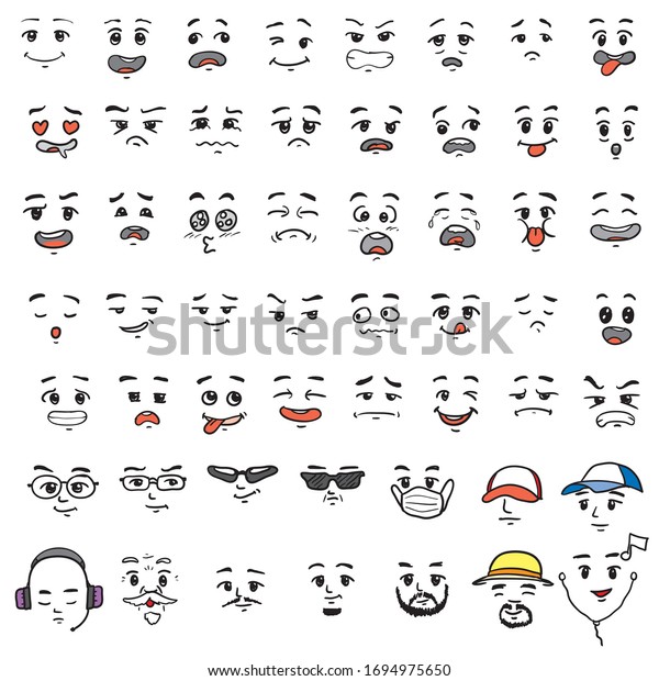Cartoon Feel Faces Different Expressions Vector Stock Vector (Royalty ...