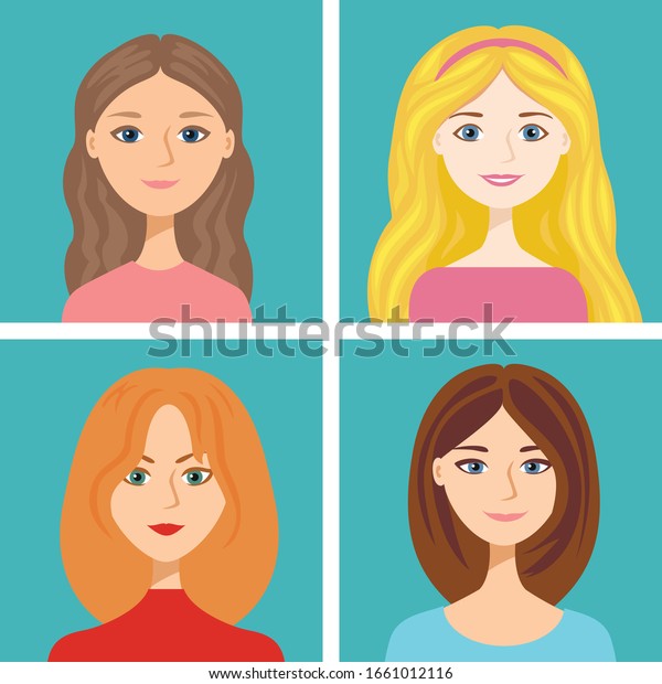 Cartoon Female Faces Set Isolated On Stock Vector (Royalty Free ...
