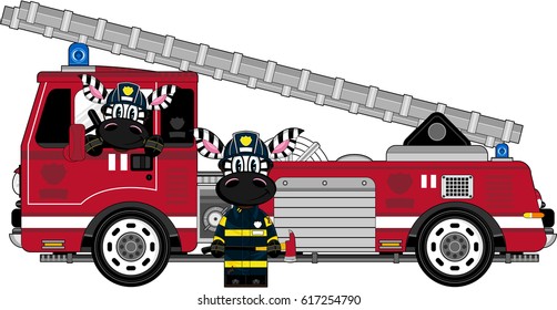 Cartoon Fireman Zebra Fire Engine Stock Vector (Royalty Free) 617254790 ...