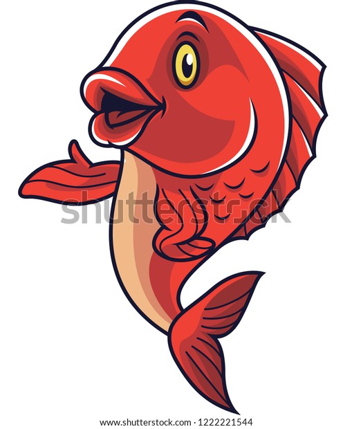 Cartoon Fish Mascot Waving Stock Vector (Royalty Free) 1222221544 ...