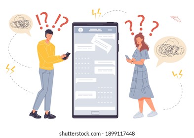 Cartoon Flat Characters Writing Messagestexting Each Stock Vector ...