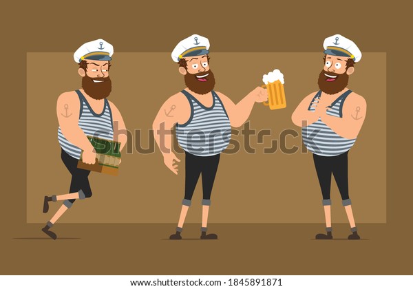 Cartoon Flat Funny Bearded Fat Sailor Stock Vector (Royalty Free ...