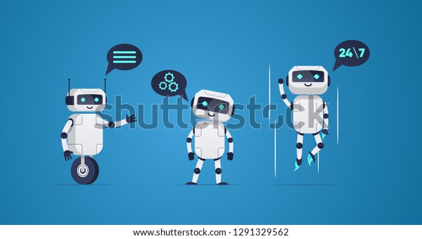 Cartoon Flat Helper Robots Characters Set Stock Vector (Royalty Free ...