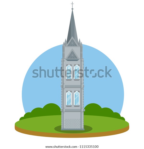 Cartoon Flat Illustration Gothic Cathedral Tower Stock Vector (Royalty ...