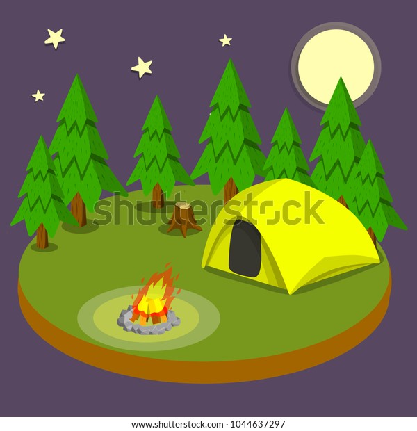 Cartoon Flat Illustration Night Forest Outdoor Stock Vector (Royalty ...