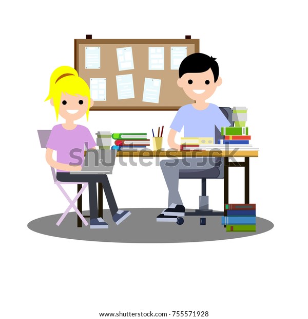 Cartoon Flat Illustration Two Students Boy Stock Vector (Royalty Free ...