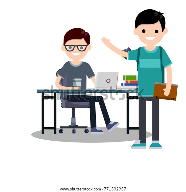 Cartoon Flat Illustration Two Young Guy Stock Vector (Royalty Free ...