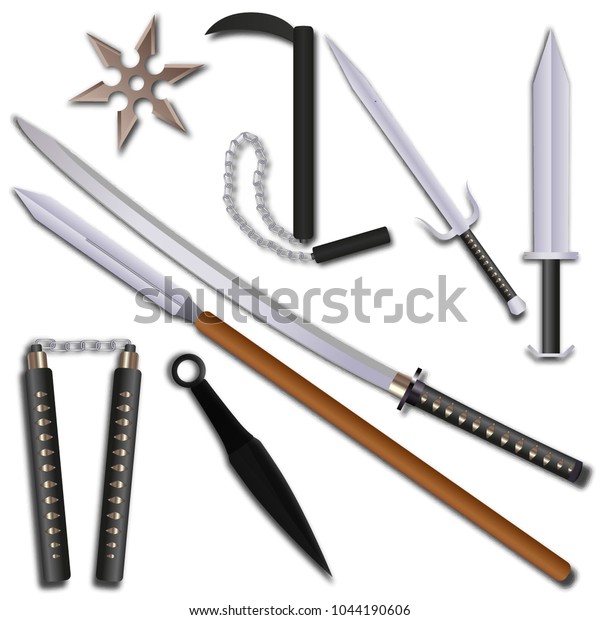 Cartoon Flat Style Ninja Weapons Shadows Stock Vector (Royalty Free ...