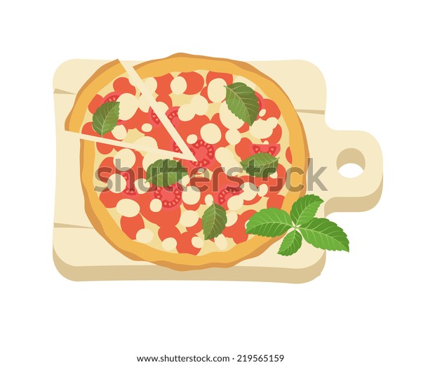 Cartoon Flat Style Pizza On Board Stock Vector (Royalty Free) 219565159 ...