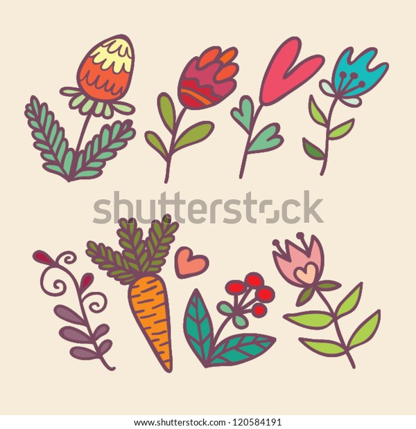 Cartoon Flowers Collection Stock Vector (Royalty Free) 120584191 ...