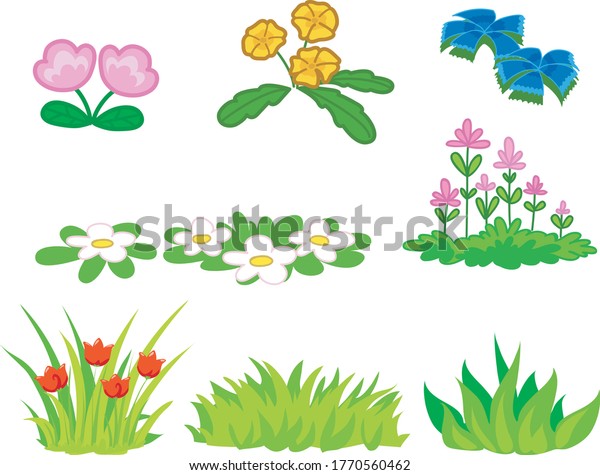 Cartoon Flowers Grass Icons Vector Illustration Stock Vector (Royalty ...
