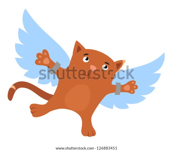 Cartoon Flying Cat Wings Stock Vector (Royalty Free) 126883451 ...