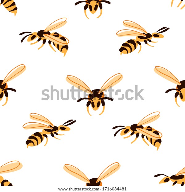 Cartoon Flying Wasp Seamless Pattern Cute Stock Vector (Royalty Free ...