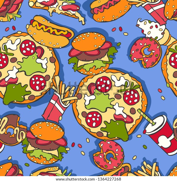 Cartoon Food Print Seamless Vector Pattern Stock Vector (Royalty Free ...