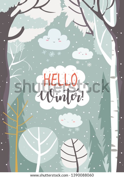 Cartoon Frame Winter Forest Hello Winter Stock Vector (Royalty Free ...