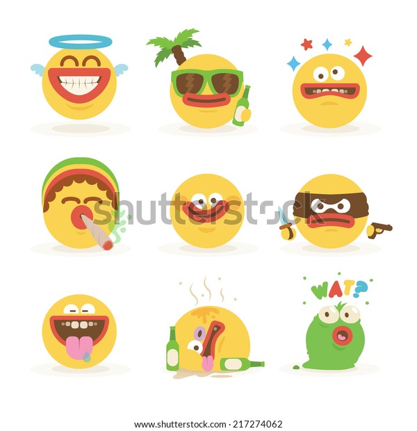 Cartoon Freaky Faces Smiley Emoticons Set Stock Vector (Royalty Free ...