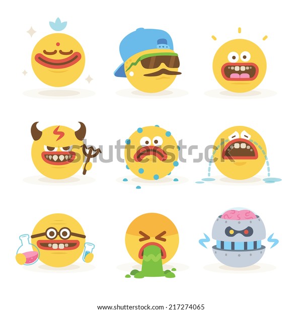 Cartoon Freaky Faces Smiley Emoticons Set: Vector có sẵn (miễn phí bản ...