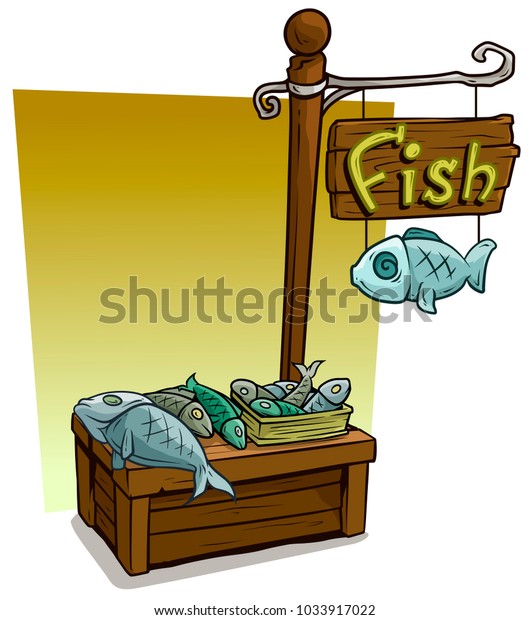 Cartoon Fresh Fish Vendor Booth Shop Stock Vector (Royalty Free) 1033917022