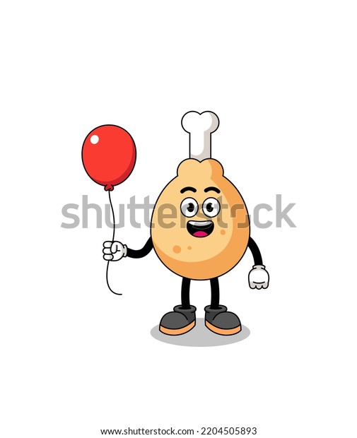 Cartoon Fried Chicken Holding Balloon Character Stock Vector (Royalty ...