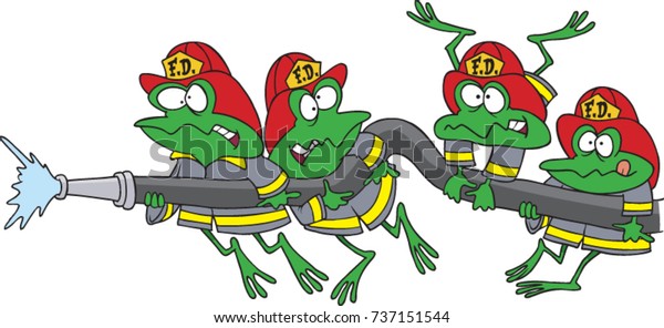 Cartoon Frog Fire Fighters Trying Hold Stock Vector (Royalty Free ...