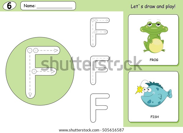 Cartoon Frog Fish Alphabet Tracing Worksheet: Stock-Vektorgrafik ...