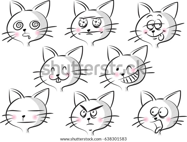 Cartoon Funny Cat Face Set Stock Vector (Royalty Free) 638301583 ...
