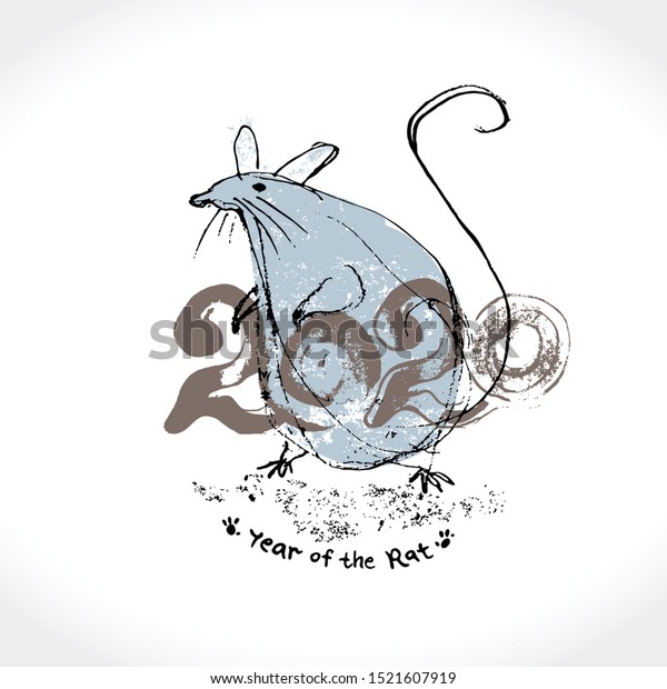 Cartoon Funny Fat Rat 2020 Handwritten: เวกเตอร์สต็อก (ปลอดค่าลิขสิทธิ์ ...