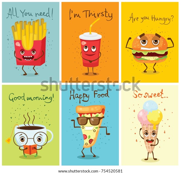Cartoon Funny Food Characters Vector Illustration Stock Vector (Royalty ...