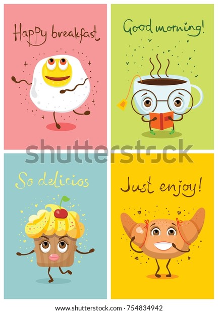 Cartoon Funny Food Characters Vector Illustrations Stock Vector ...
