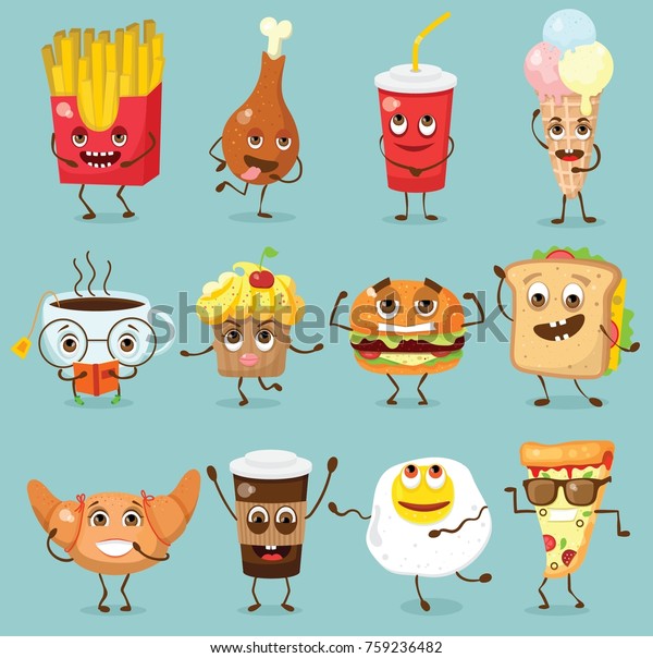 Cartoon Funny Food Characters Vector Illustrations Stock Vector ...