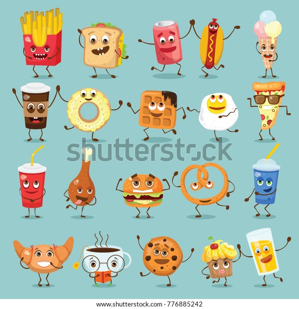Cartoon Funny Food Characters Vector Illustrations Stock Vector ...